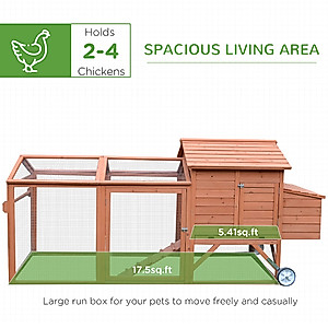 PawHut 96.5" Chicken Coop Wooden Hen House Poultry Cage Pen Portable with Wheels and Nesting Box, Chicken Cage for Backyard Outdoor, Natural