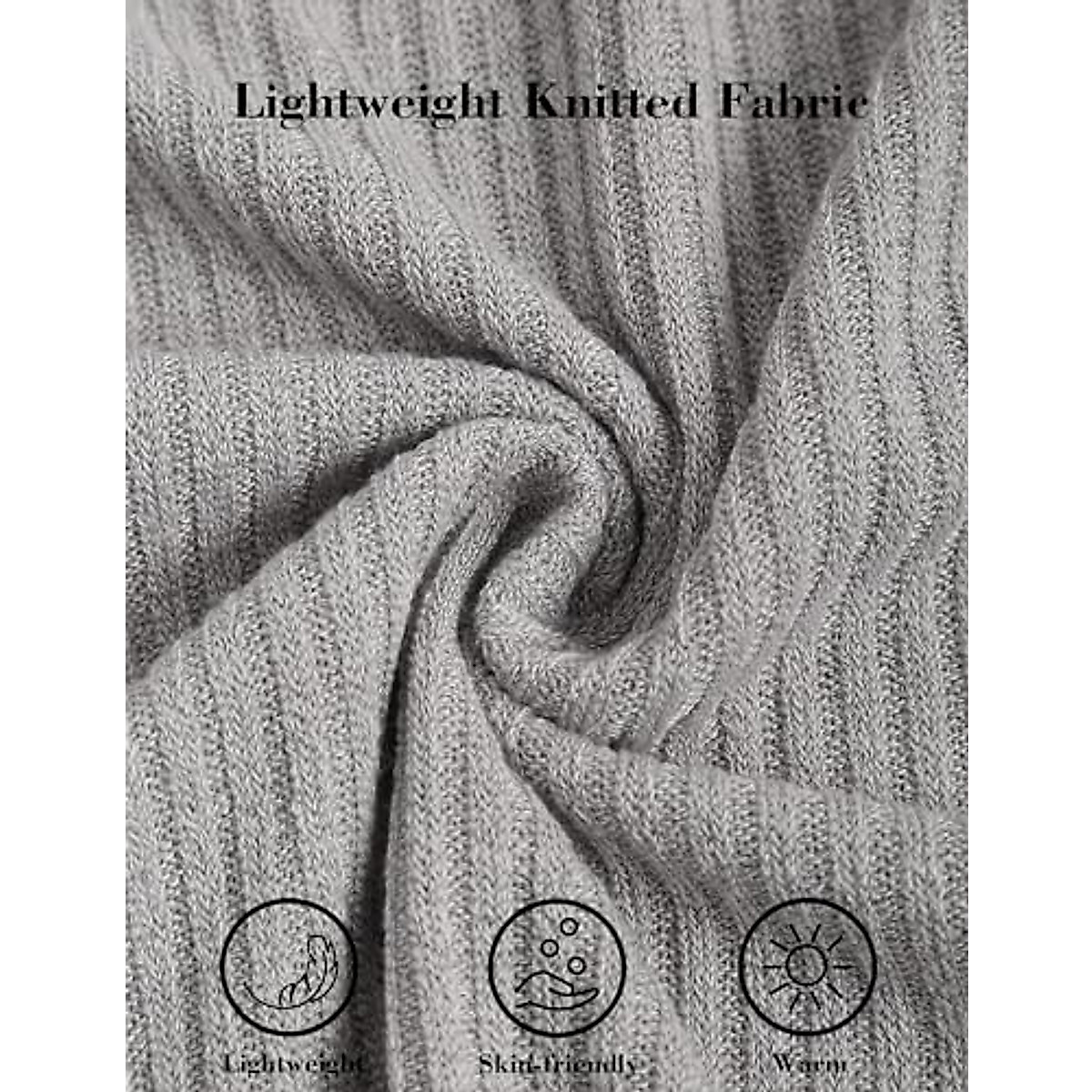 ZAFUL Mens Shawl Collar V Neck Sweater Shirts Lightweight Long Sleeve T Shirts Fitted Knitted Pullover Thermal Top Light Grey