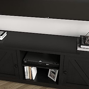 Panana Modern Farmhouse TV Stand for 65 inch TV, Entertainment Center with Storage and Open Shelves, Wood TV Stands TV Table Stand for Living Room, Bedroom (Black, for 32"-65" TV)