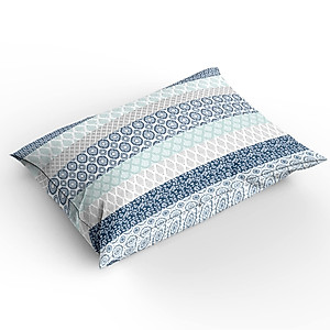 Duvet Cover Set California King Size Boho Comforter Sets 3 Pieces, Bohemian Geometric Stripes Teal Grey Bedding Set with Zipper Closure and 2 Pillow Cases, Soft Lightweight Bed Covers Bedroom Decor