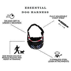 ShawnCo Essential Dog Harness, No-Pull Pet Vest with 3 Leash Clips, No Choke, Reflective, Adjustable and Padded, for Easy Walking and Training for Small, Medium and Large Dogs (Stars and Stripes, L)