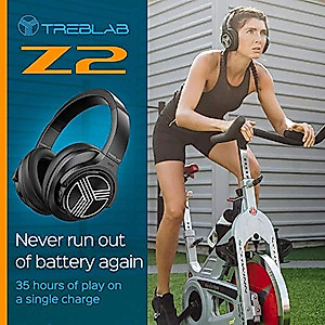 TREBLAB Z2 | Over Ear Workout Headphones with Microphone | Bluetooth 5.0, Active Noise Cancelling (ANC) | Up to 35H Battery Life | Wireless Headphones for Sport, Workout, Running, Gym