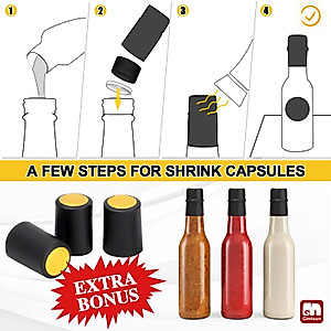 GMISUN Mini Hot Sauce Bottles 5 oz, 24 Pack Glass Woozy Bottles with Shrink Capsules, Mini Wine Bottles with Labels, Funnel, Caps, Dripper Inserts, for Homemade Hot Sauces, Dressing