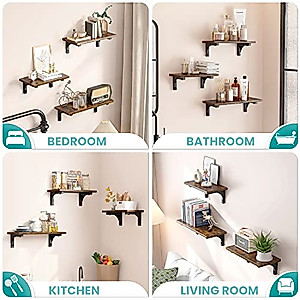 EZFurni Set of 3 Wider Floating Shelves, Wall Mounted Shelves for Wall Decor, Solid Wall Shelves for Bedroom, Customized Floating Shelves Bathroom, Kitchen, Versatile Wood Shelves, Rustic Brown