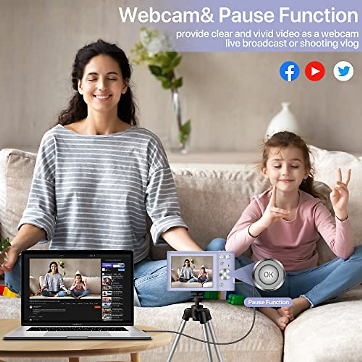 Digital Camera, 4K 48MP Kids Camera with 16X Zoom 32GB SD Card, Compact Mini Pocket Camera Adult Seniors Students Kids Beginner(Purple)