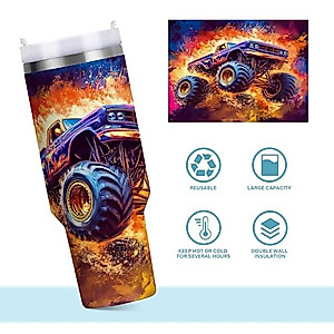 RPLIFE Monster Truck Stainless Steel Cup, Insulated Cups with Lids, Tumblers for Women