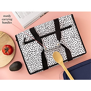 Steel Mill & Co Casserole Carrier for Hot or Cold Food, Fits 9”x13” Glass Baking Dish with Lid, Insulated Food Carrier for Picnics, Cookouts, and Potlucks, Black Dots