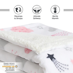 Life Comfort Ultimate Sherpa Baby Blanket, Fluffy Pink and Grey Cloud and Moon Premium Blanket for Baby Girl, Soft Warm Cozy Toddler, Infant or Newborn Blanket for Crib, Stroller, Travel, Nursery