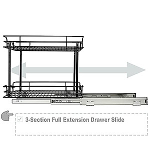 OCG Pull Out Cabinet Shlef 14" W x 18" D, 2 Tier Heavy Duty Slide Out Shelves, Pull Out Drawer for Cabinet, Black