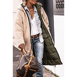 PRETTYGARDEN Women's Warm Winter Coats 2025 Fluffy Fleece Hooded Long Down Jackets Outerwear (Army Green,Large)