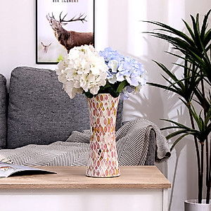 Mosaic Glass Flower Vase Large Size Handmade Glass Glass Vases Plant Pots Ceramic Vase for Living Room Decorations, Home Decor, Office, Wedding,Pink-Gold Oval,5 X 11.6 Inch