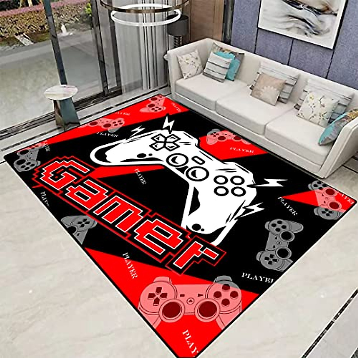 Video Game Controller Gamepad Carpets 3D Printed Pattern Game Area Rugs Non-Slip Carpets Doormats Home Decor for Living Bedroom Game Room(60x39inch)