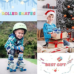 whicow Roller Skates for Boys Girls, 4 Sizes Adjustable Quad Skates for Kids with All Light up Wheels, Full Protection for Toddler's Indoor and Outdoor Sports (Blue, Medium (3Y-6Y US))