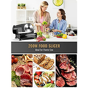 Meat Slicer, Anescra 200W Electric Deli Food Slicer with Two Removable 7.5’’ Stainless Steel Blades and Food Carriage, 0-15mm Adjustable Thickness Meat Slicer for Home, Food Slicer Machine- Black