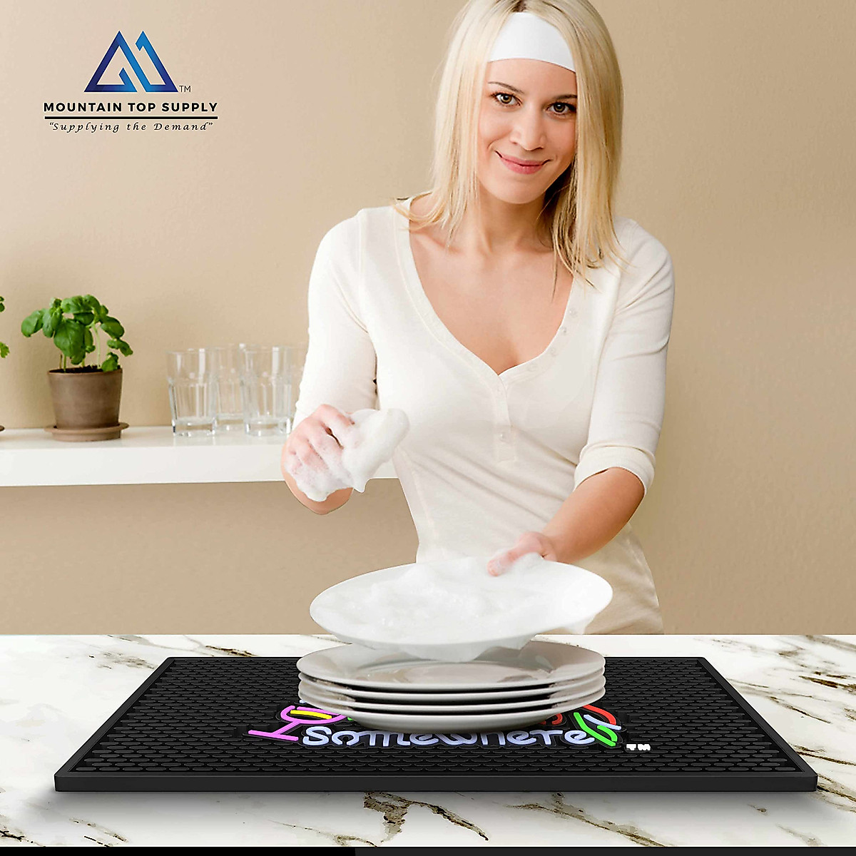 Ultra High Quality Bar Mat - "It's 5:00 Somewhere" 12 x 18 Inch Rubber Bar Mat; Entertaining and Vibrant Bar Mat for Home Bar; Durable Bar Mats for Countertop; Drying Mat for Kitchen Counter