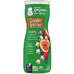 Gerber Organic for Baby Grain & Grow Puffs, Fig Berry, Non-GMO & USDA Organic Puffed Grain Snack for Crawlers, Baby-Led Friendly, 1.48-Ounce Canister (Pack of 3)