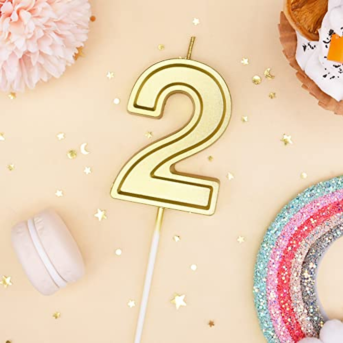 PHD CAKE 2.76 Inch Luxe Gold 2 Number Birthday Candles, Gold Number Candles, Cake Number Candles, Party Celebration