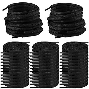 Xinnun 40 Pairs Oval Shoes Laces Bulk 1/4" Half Round Shoe Laces for Sneakers Black White Gray Colorful Shoelaces (Black, 47 Inch)