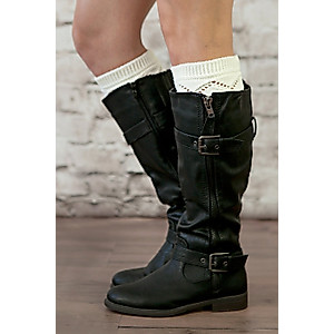 Modern Boho Knit Boot Cuffs Criss Cross Pattern Boot Toppers Ivory