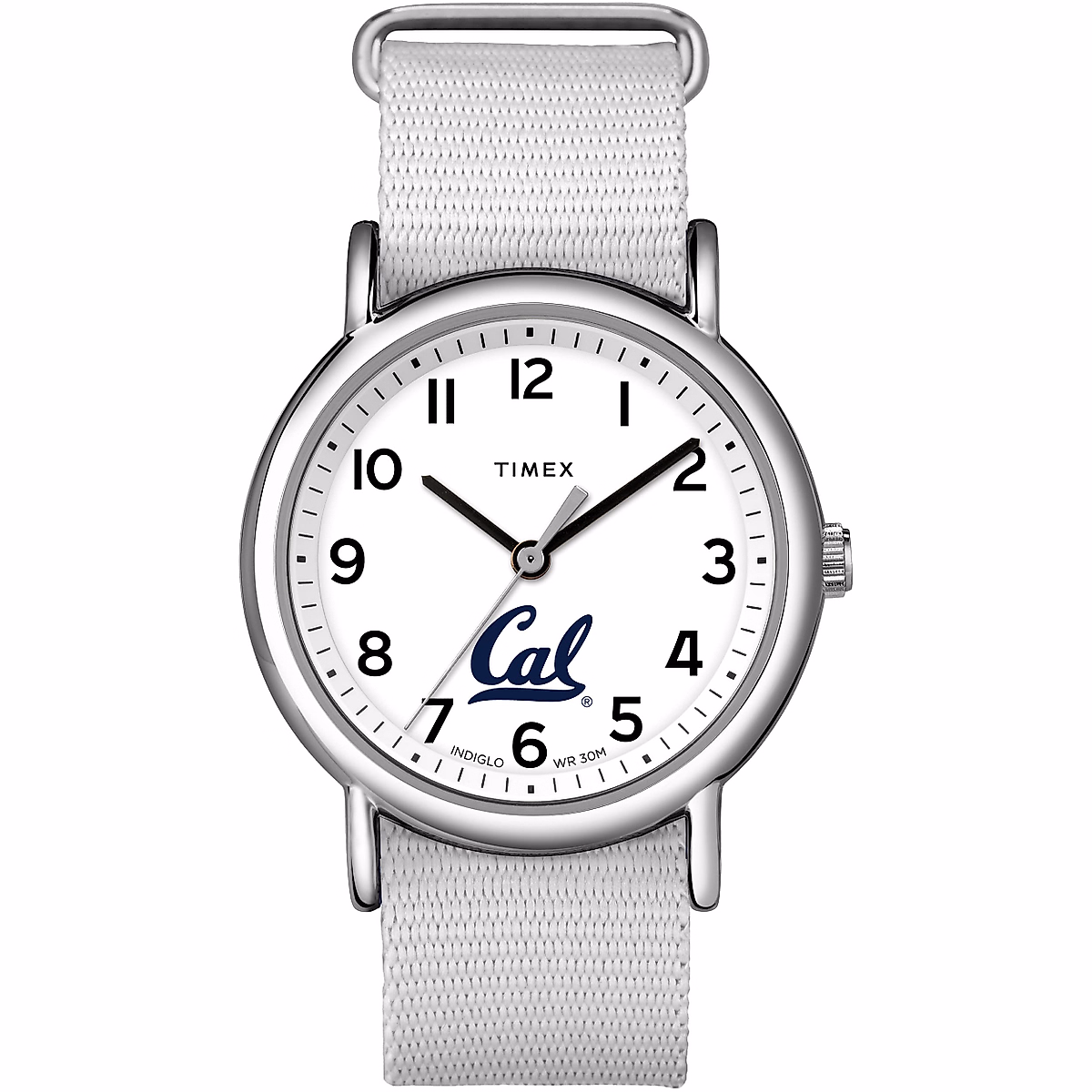 Timex Tribute Women's Collegiate Weekender 38mm Watch – California Golden Bears with White Fabric Slip-Thru Strap