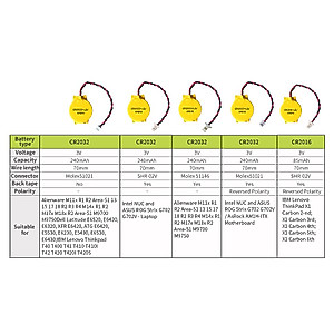 EEMB 10PACK 3V CR2032 CMOS Battery with Wire Leads and MOLEX Connector Computer Replacement Battery for Alienware R1 M18 Area-51 M9700