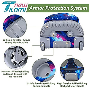 NEW TILAMI 18 Inch Rolling Backpack with Lunch Bag Wheeled Laptop Kids Backpack School Bags Trip Luggage, Deep Space