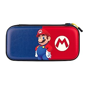 PDP Gaming Officially Licensed Nintendo Switch Slim Deluxe Travel Case - Switch OLED Protective Carrying Case and 14 game holder - Hardshell Protection - Protective Vegan Leather - (Mario Blue / Red)
