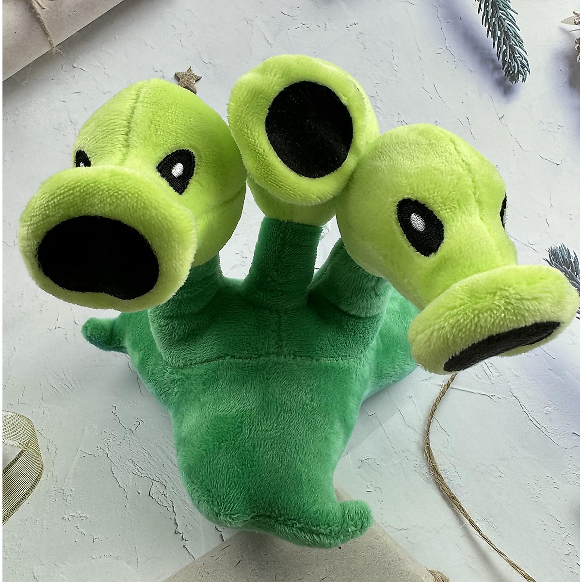 JHESAO 7" Pea Plants and Peashooter Plush Toys Threepeater PVZ Plush 1 2 Stuffed Soft Doll Three-Heads Pea Toy New