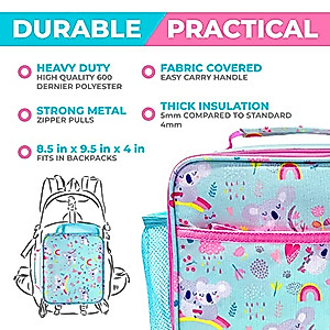 kinsho Bento Lunch Box with Water Bottle, Insulated Bag & Ice Pack Set for Kids Toddlers Girls, 4 Portion Sections, Removable Tray, Pre-School Kid Toddler Daycare Lunches, Snack Container, Pink Koala