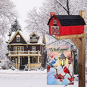 YMYIELD Welcome Winter Garden Flags 12x18 Double Sided Vertical Decorations, Christmas Garden Flag Blue Jays Cardinals Yard Outdoor Decoration