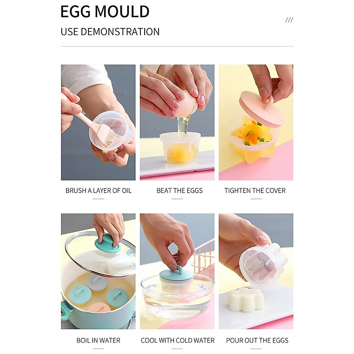 Boiled Egg Maker, 4Pcs Plastic Egg Cooker Boiler Pudding Mold with Oil Brush, Non‑stick Boiled Egg Cooker, Poached Egg Cups, Fast Poaching Egg for Breakfast, Eggs Kitchen Gadgets(gray)