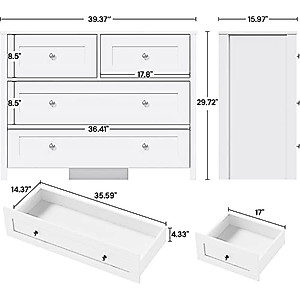 4 Drawer Dresser, White Dresser for Bedroom, Wide Nursery Dresser Storage Organizer Cabinet, Chest of Drawers for Children Room, Entryway and Living Room