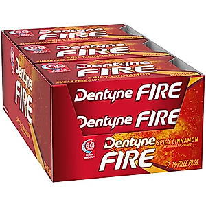 Dentyne Fire Spicy Cinnamon Sugar Free Gum, Pack of 9 (144 Total Pieces)