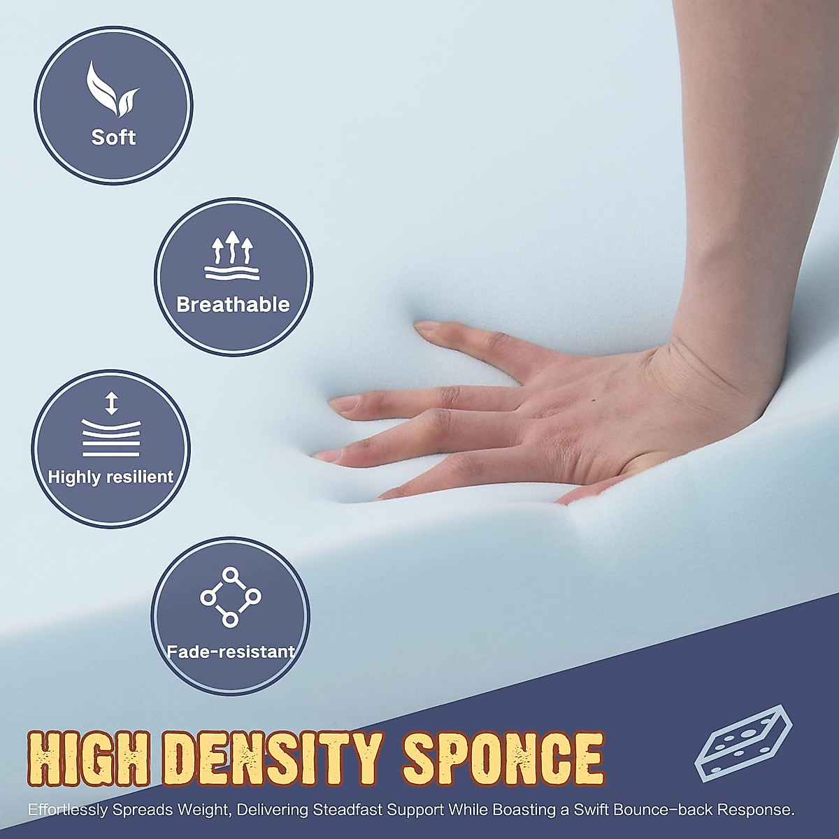 YIJIAN HOME Outdoor Bench Cushion 3.5inches Memory Foam Waterproof Patio Furniture Bench Cushion Porch Swing Cushion with Handle and Adjustable Strap, 48 x 18 Inch Navy