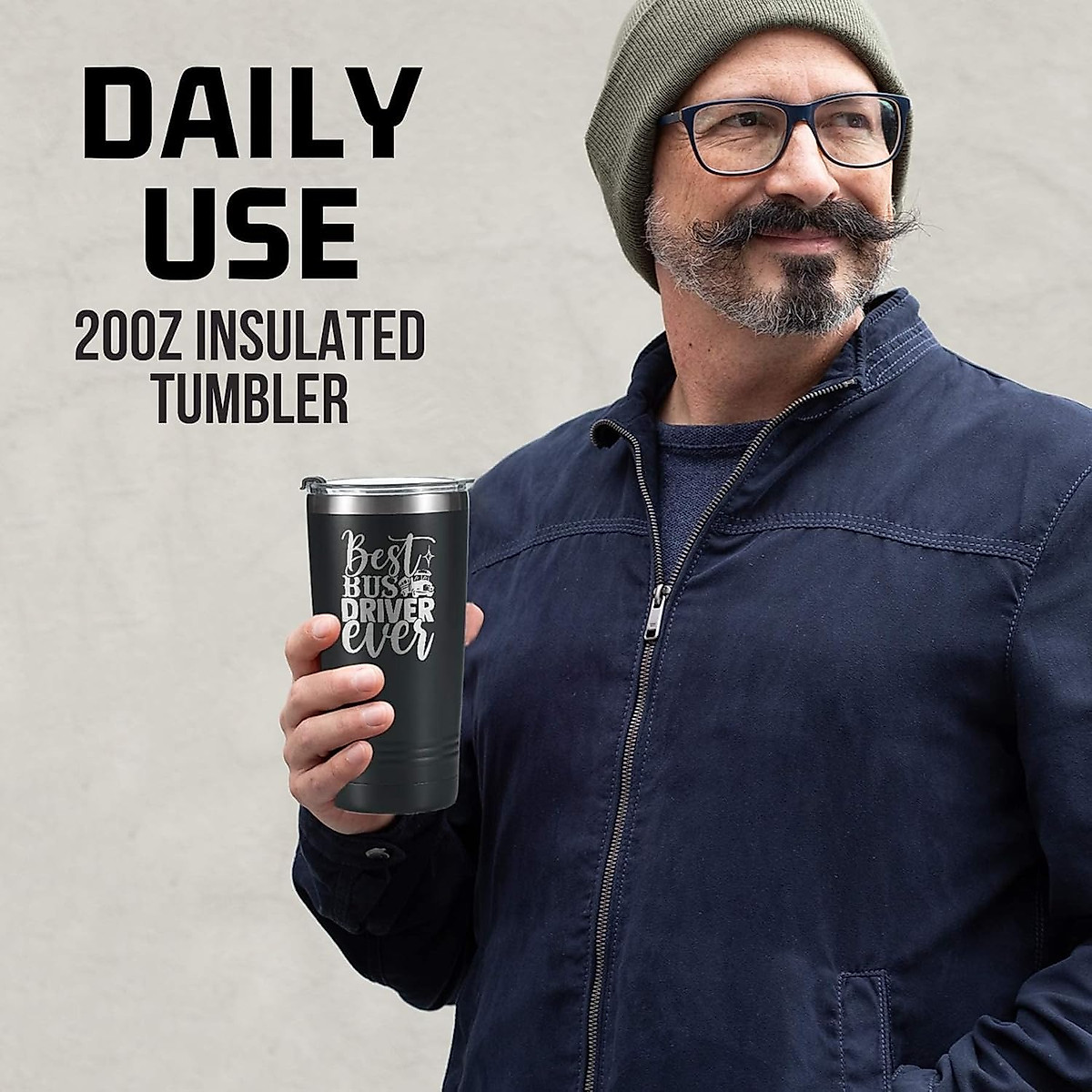 Onebttl School Bus Driver Appreciation Gifts for Women, Men - World's Best Bus Driver - 20oz/590ml Stainless Steel Insulated Tumbler - Thank you Gifts for School Bus Driver （Black）