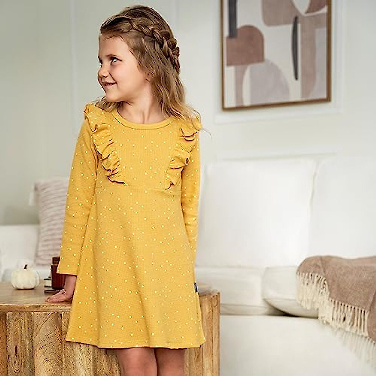 Gerber Baby Girls' Toddler Long Sleeve Dress with Ruffle Detail, Pink Daisies, 18 Months