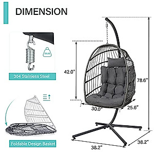 SWITTE Hanging Egg Chair with Stand, Egg Swing Hammock Chair with Stand, Indoor Outdoor Wicker Egg Chair with Cushion Headrest for Patio Bedroom Porch Garden, 350LBS Capacity(Dark Grey)
