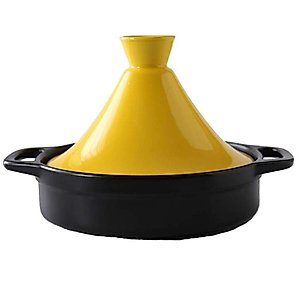 MYYINGBIN Yellow Moroccan Tagine Cooking Pot Cast Iron Enamel Stew Casserole Slow Cooker with Anti-Scalding Handles