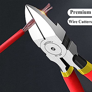 MONVICT Wire Cutters, 6 inch Precision Flush Side Cutters with Longer Cutting Edge Ultra Sharp & Powerful Heavy Duty Pliers, Ideal for Cables, Wires, Zip Ties, Electrical & Any Clean Cut Needs