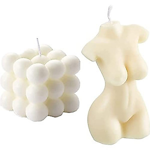 2 Pieces Bubble Candle - Cube Soy Wax Candles,Female Body Shaped Candle, Hand Poured Scented Candle, Cute Wax Candles Home Decor and Gifting (Creamy White )