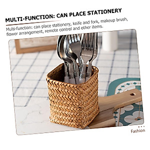 DOITOOL Pencil Holder Desk Makeup Brush Holder Stationery Container Flower Buds Vases Woven Flower Vase Rustic Pen Holder Seagrass Belly Basket Pen Cup to Weave Straw Remote Control Box