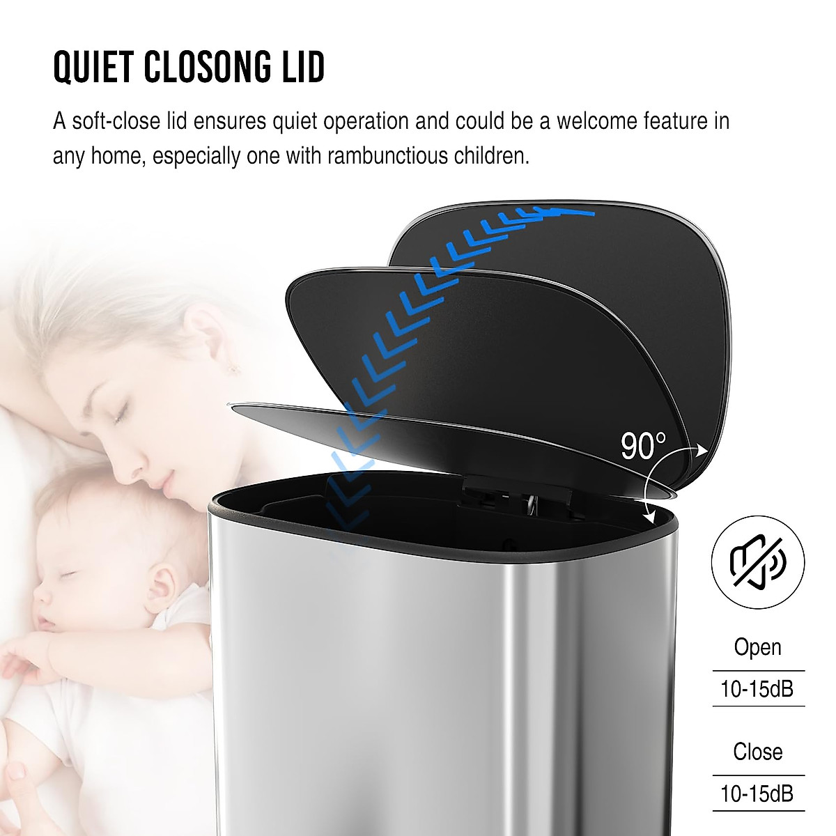 Fulocseny Oval Pedal Trash Can, 13 Gallon/50L, Soft-Close Silent Lid and 30 Garbage Bags, Stainless Steel Thickened Body Garbage Can for Kitchen, Commercial, Office, Living Room - Silver