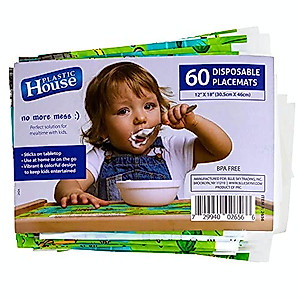 Party Bargains 60 Super Sticky Disposable Placemats - 12" x 18" (Treasure Chest Design) Baby Placemat, BPA Free & Quick to Clean, Keeps a Safe & Germ-Free Surface