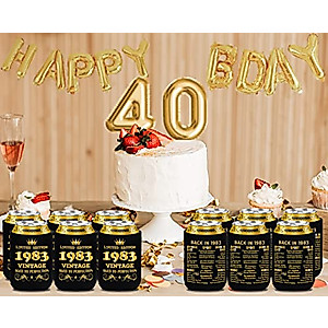 BackURyear 40th Birthday Party Decorations for Men Women, Funny 40th Birthday Party Supplies, 40 Years Old Forty Birthday Decor, 40th Birthday Party Cans Cooler Sleeves, Black&Gold/12 Pcs
