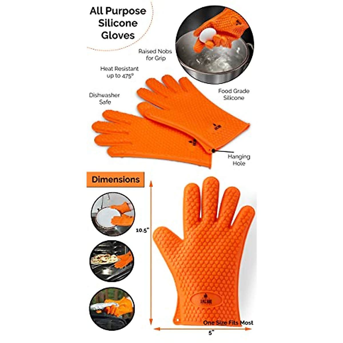 AMZ BBQ CLUB Grilling Accessories - Silicone BBQ Gloves, Food Grade Meat Claws, Digital Grilling Thermometer | BBQ Set for Cooking Grilling Barbecue Roasting Baking Open Flame