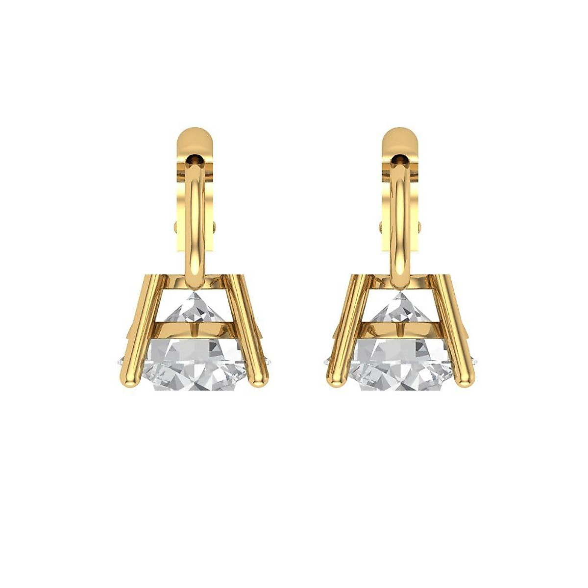 Clara Pucci 4 ct Brilliant Round Cut Drop Dangle Clear Simulated Diamond 14k Yellow Solid Gold Earrings Lever Back