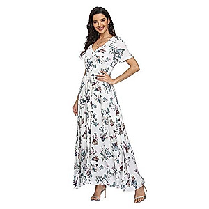 VintageClothing Women's Floral Print Maxi Dresses Boho Button Up Split Beach Party Dress