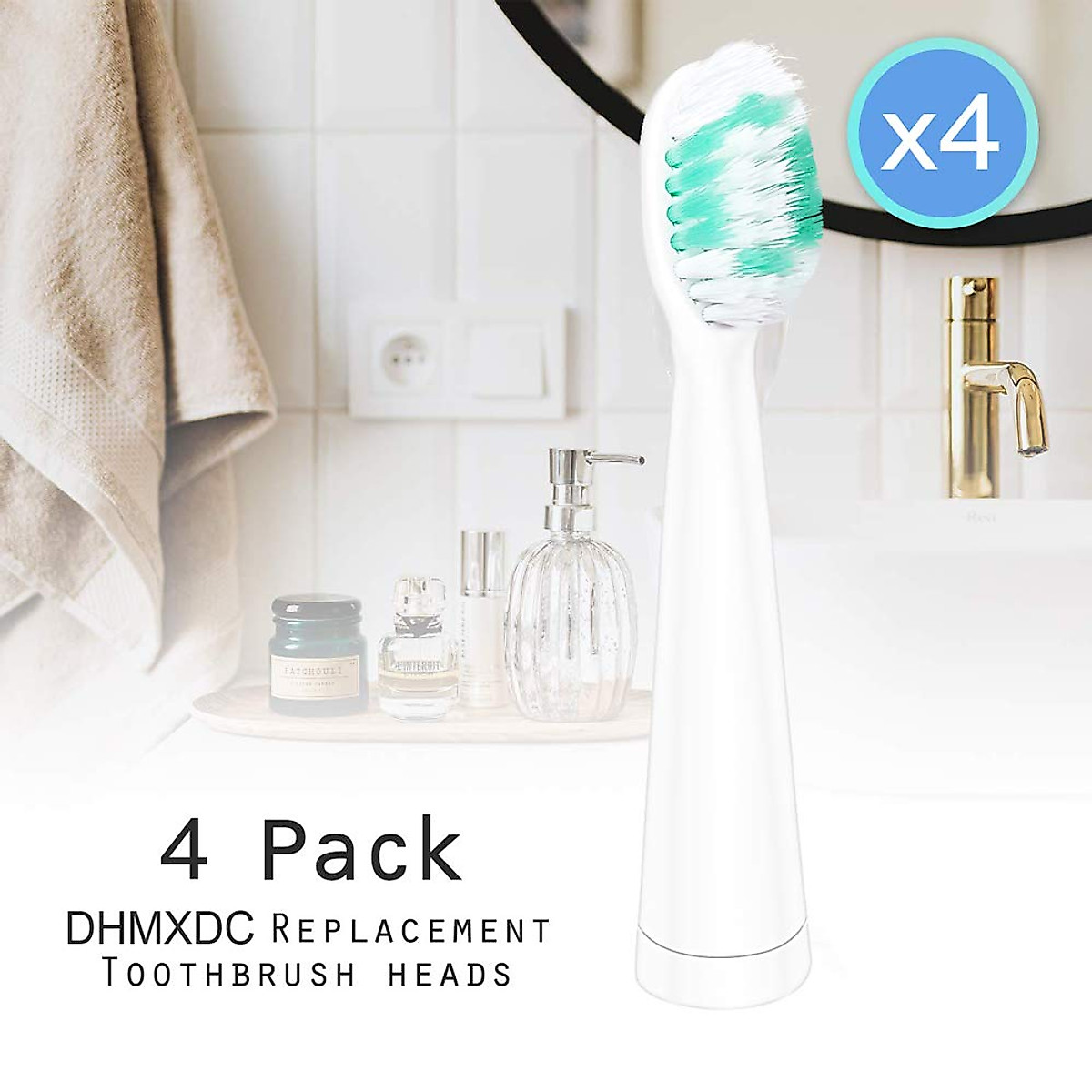 DHMXDC Electric Toothbrush Brush Head x 4 and Hygienic Cap for Models of DHMXDC Sonic Toothbrushes