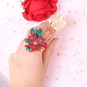 JYJ Christmas Ring for Women,Statement Crystal Christmas Jewelry for Women Xmas Poinsettia Flower Santa Tree Finger Ring Thanksgiving Party Accessories Gift (Poinsettai Flower, #6)