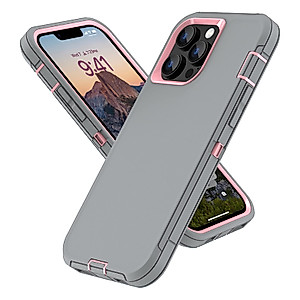 For iPhone 13 Pro Max Case , iPhone 12 Pro Max Case, Heavy Duty Shockproof 3 in 1 Silicone Rubber Hard PC Rugged Durable Phone Cover for iPhone 12 Pro Max &13 Pro Max Phone 6.7 Inch. (Gray/Pink)